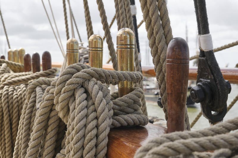 Closeup of Tied Ropes with Copper and Wooden Corvine Nails Stock Image ...