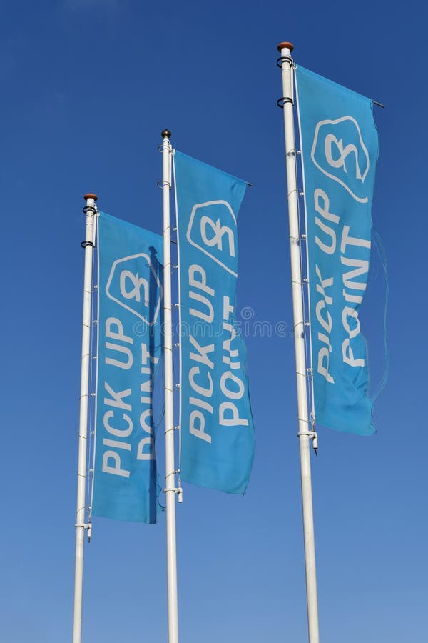 Albert Heijn Pick Up Pont Logo on Tree Blue Banners in the Netherlands ...