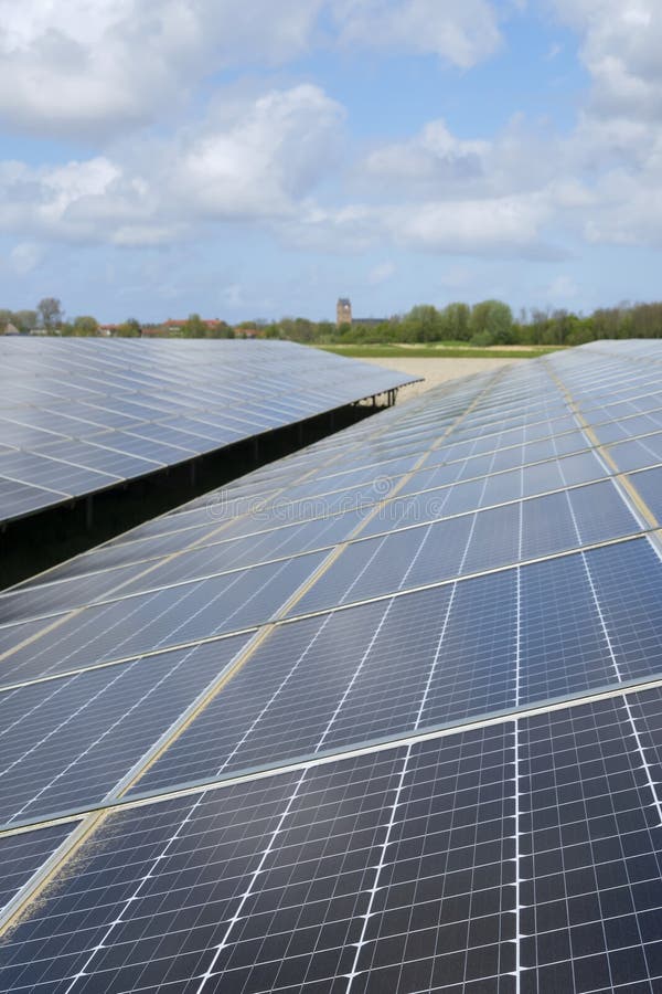 Blue Solar Cells in a Solar Panels Power Farm or Photovoltaic Cell Park ...