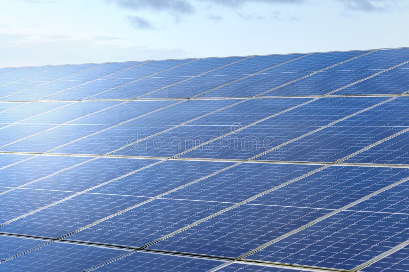 Blue Solar Cells in a Solar Panels Power Farm or Photovoltaic Cell Park ...