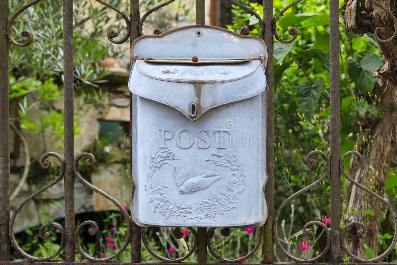 Old Light Blue Metal Mailbox in Southern France Stock Image - Image of ...