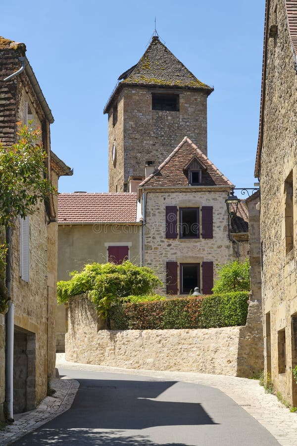 View of the Romanesque Eglise Saint-Pierre in Autoire in Southern ...