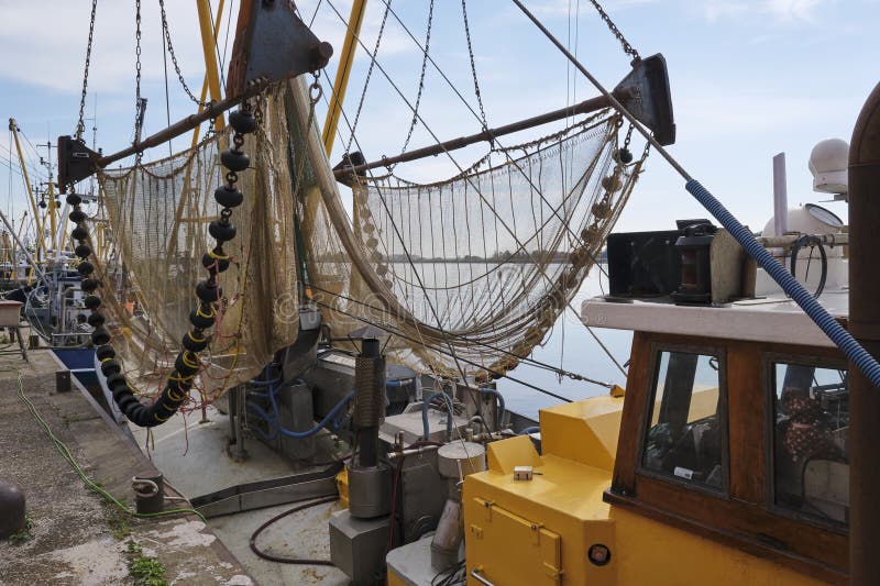 Shrimp Boat with Nets in the Harbour of Zoutkamp the Netherlands Stock ...