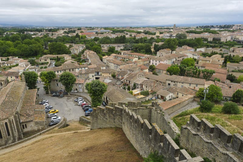 View of Carcassonne Ville Basse Under a Cloudy Sky Editorial ...