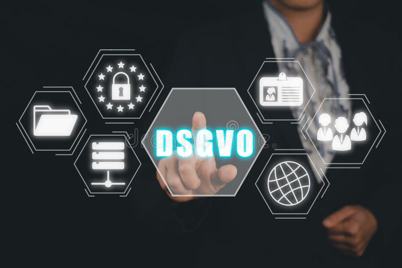 Person Hand Touching DSGVO Icon on Virtual Screen Stock Image - Image ...
