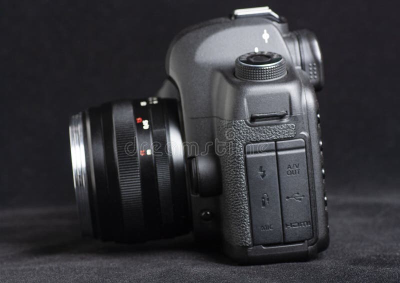 DSLR Camera Top View on Black Background Stock Photo - Image of mount ...