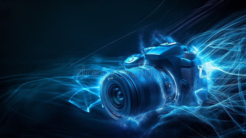 DSLR Camera with Blue Light Trails Stock Image - Image of equipment ...