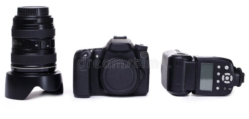 DSLR Camera on Tripod with External Flash Stock Image - Image of ...