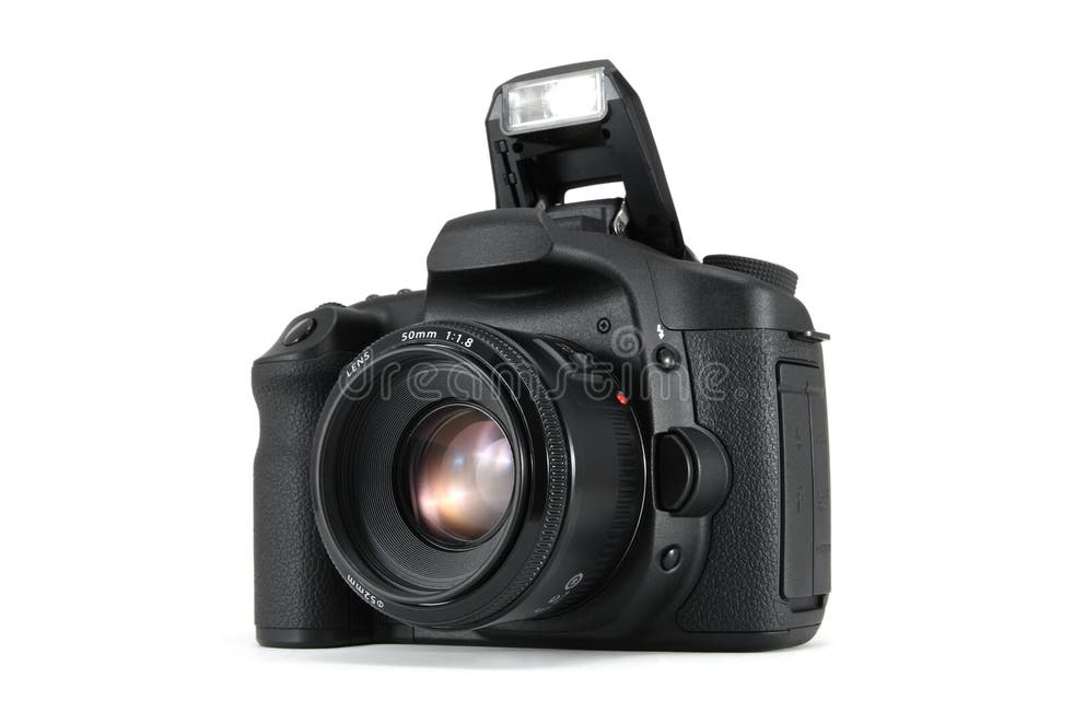 DSLR camera with flash stock photo. Image of dslr, analog - 16633338