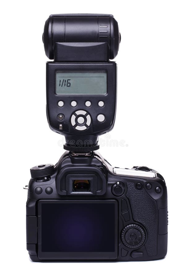 DSLR Camera on Tripod with External Flash Stock Image - Image of ...