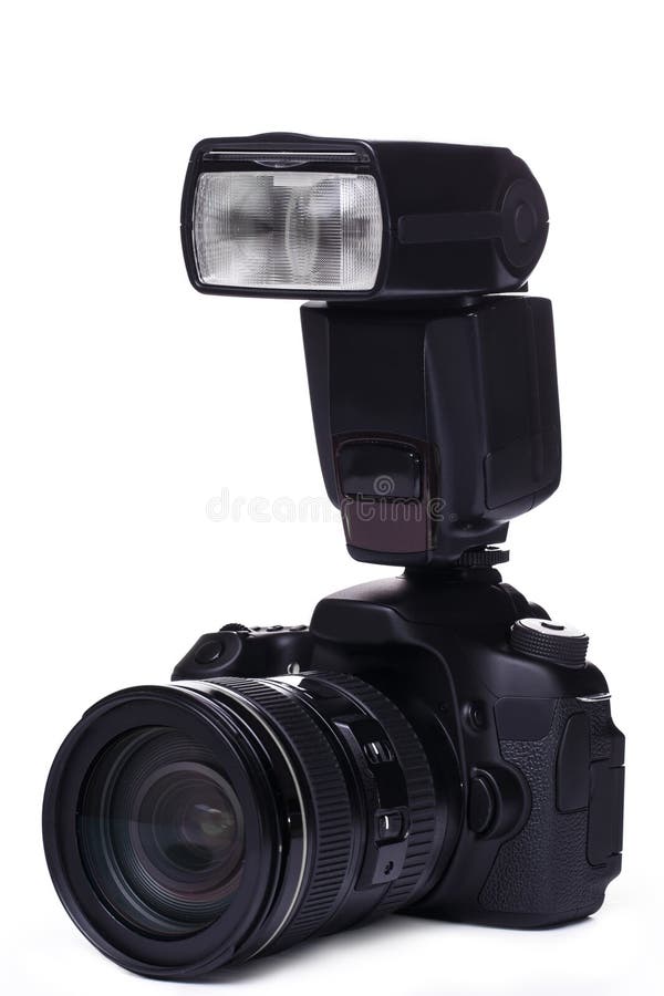 DSLR camera with flash stock image. Image of accessory - 58161523
