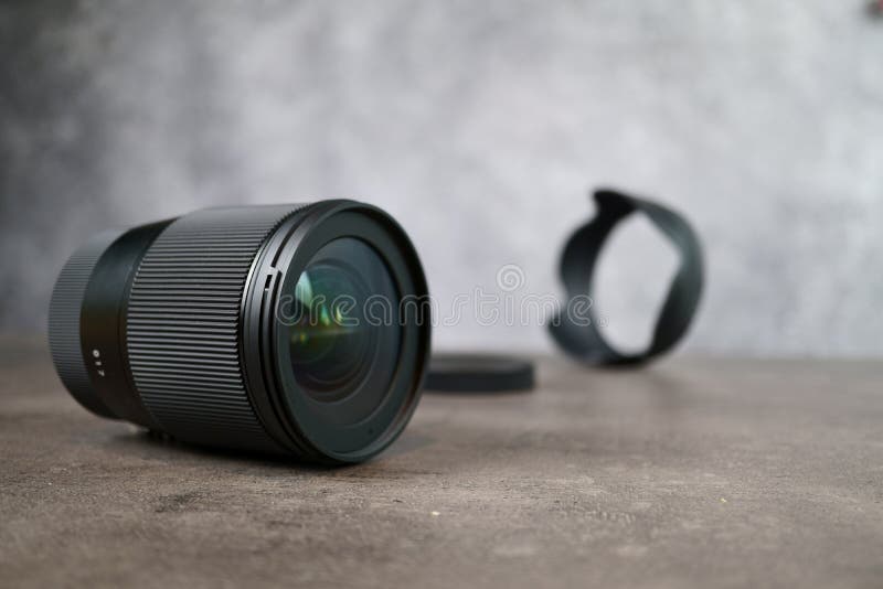 Dslr Camera Lense, Close-up View on Table with Smooth Background Stock ...
