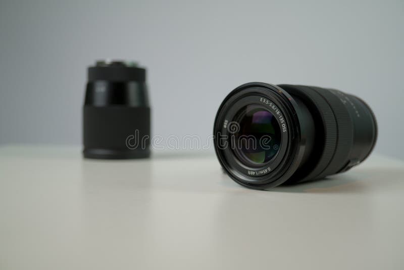 Dslr Camera Lense, Close-up View on Table with Smooth Background Stock ...