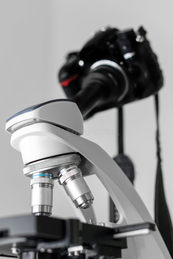 DSLR Camera with Microscope. Stock Image - Image of film, extension ...