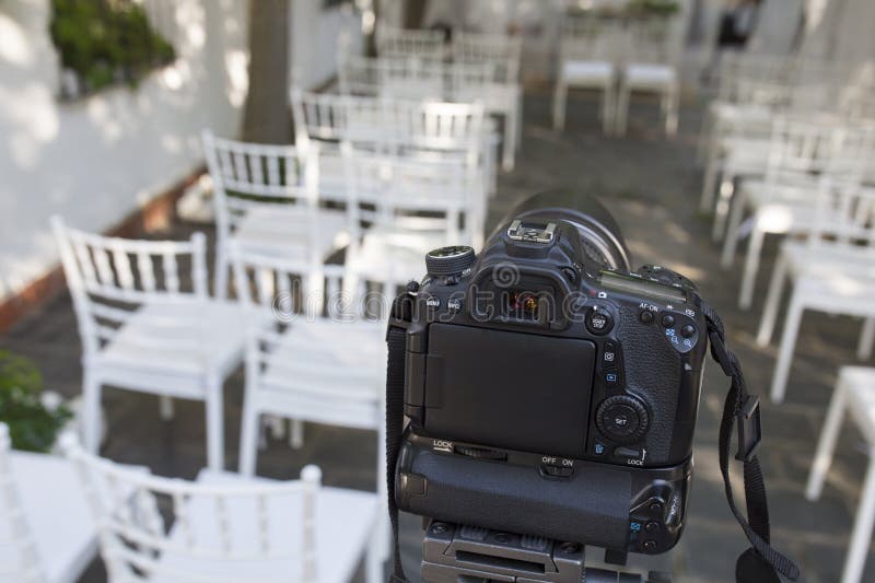 DSLR Camera Mounted Over Tripod Ready for Record Wedding Stock Image ...