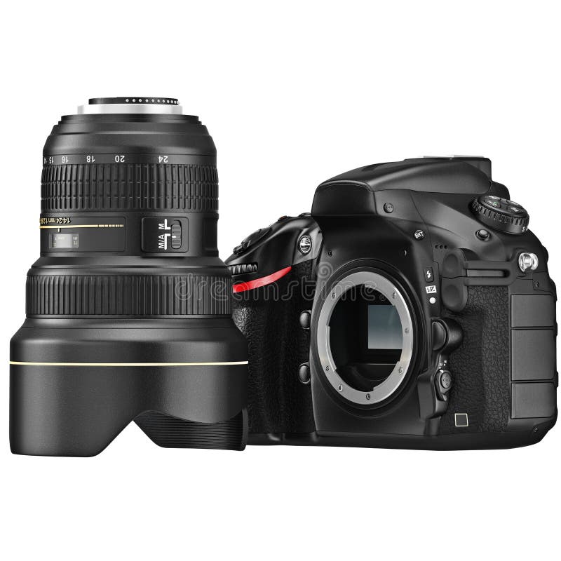 DSLR camera, side view stock illustration. Illustration of digicam ...