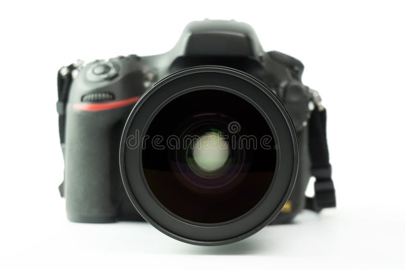 DSLR Camera with External Flash Stock Photo - Image of film, reflection ...