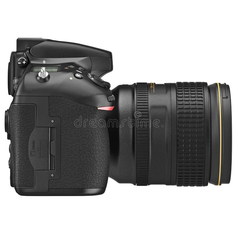 DSLR camera, side view stock illustration. Illustration of digicam ...