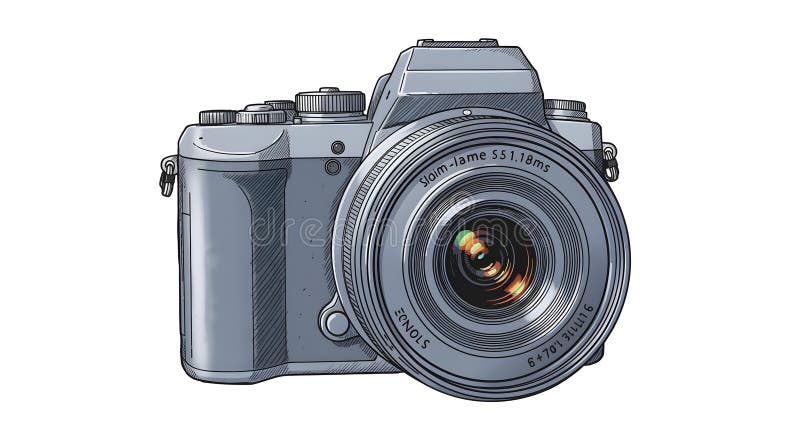 DSLR Camera with Sketch Style Stock Illustration - Illustration of lens ...