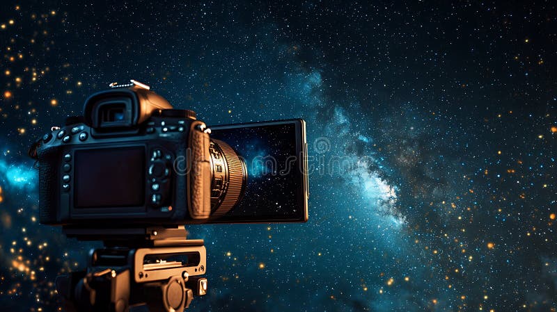 DSLR Camera on Tripod Captures Nebula Stock Image - Image of astronomy ...