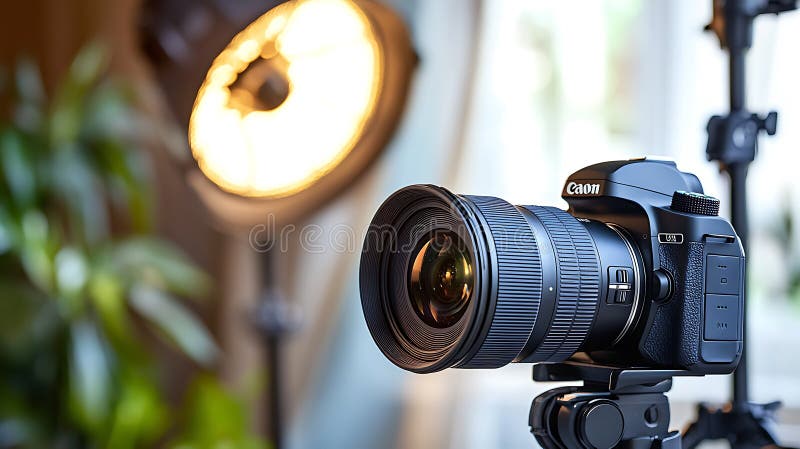 DSLR Camera on Tripod with Studio Lighting Stock Illustration ...