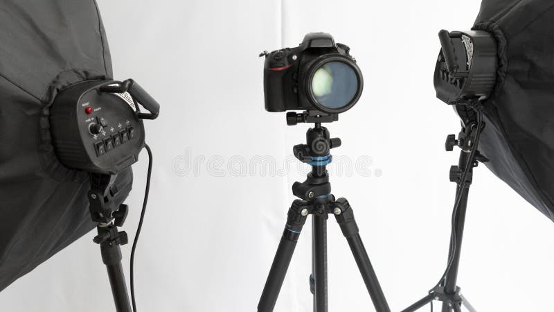 Dslr Camera on Tripod Wirt Two Soft Box. Stock Photo - Image of camera ...