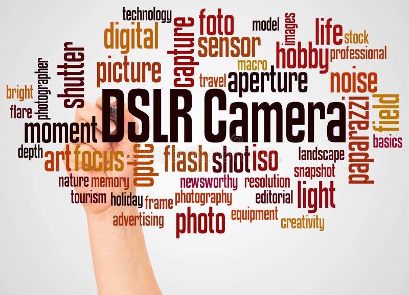 DSLR Camera Word Cloud and Hand with Marker Concept Stock Image - Image ...