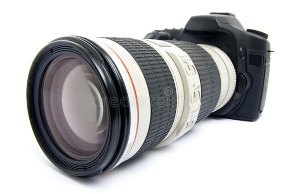 DSLR Camera with Zoom Lens. Stock Photo - Image of technology ...