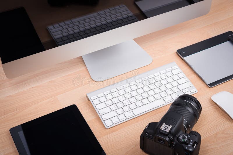 DSLR Digital Camera with Tablet and Computer PC Stock Photo - Image of ...