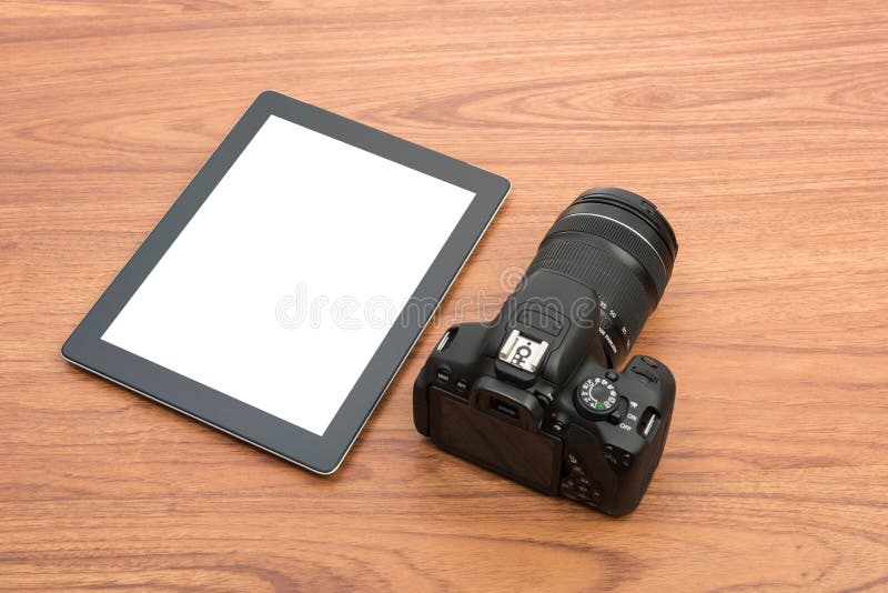 DSLR Digital Camera and Tablet Stock Image - Image of phone, indoors ...