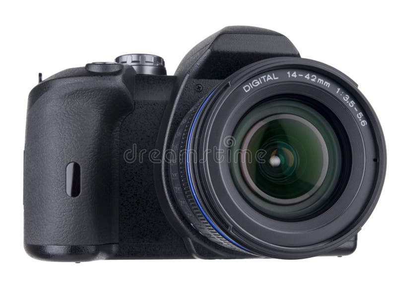 DSLR Front with Standard Zoom on White Stock Image - Image of lens ...