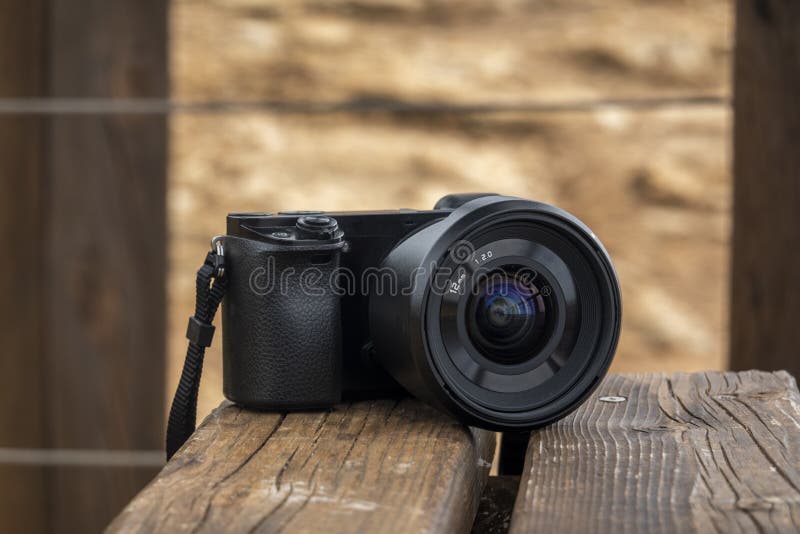 Dslr Photographic Camera on Bench Stock Image - Image of aluminium ...