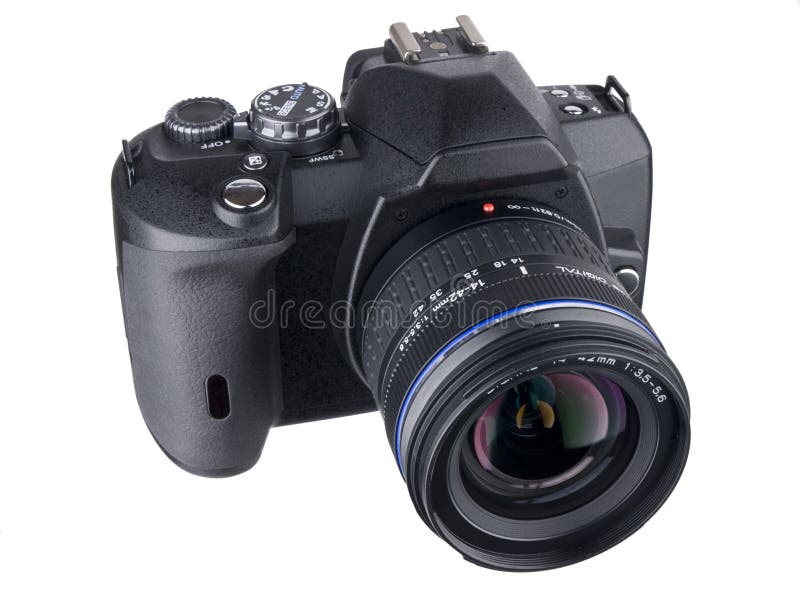 DSLR Top Front with Standard Zoom on White Stock Image - Image of ...