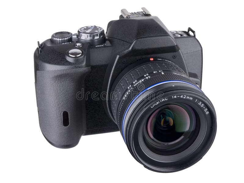 DSLR Top Front View Zoom Lens on White Stock Image - Image of shutter ...