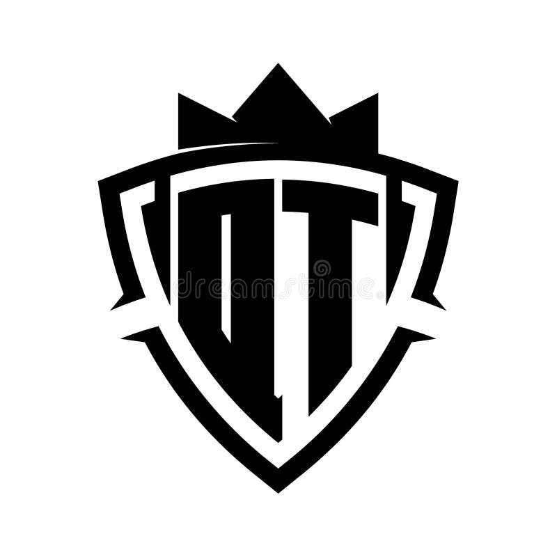 DT Letter Bold Monogram Triangle Curve Shield Shape with Crown Black ...