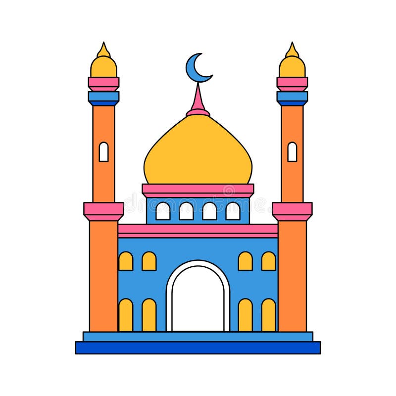 Simple Mosque with Colored Hand Drawn Vector Illustration Stock Vector ...