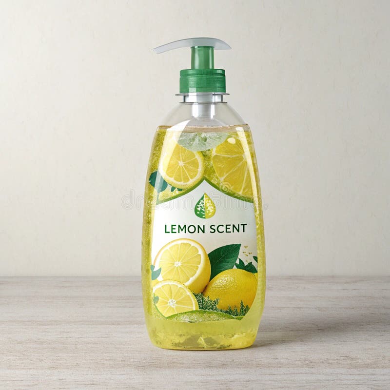 Dual Action Dishwashing Liquid Bottle with Lemon Scent Stock ...