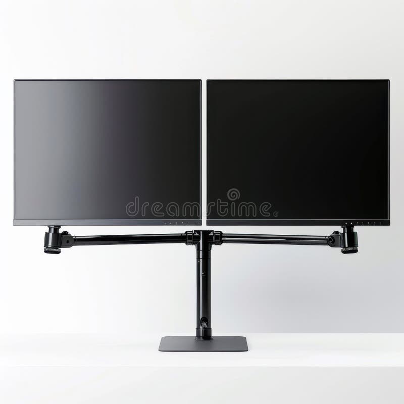 Dual Adjustable Computer Monitors on Ergonomic Stand in Modern Office ...