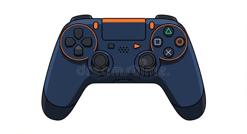 Dual Analog Wireless Game Controller with a Dark Blue Body and Orange ...