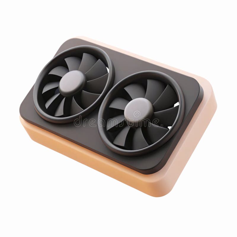 Dual Black Cooling Fan Object with Beige Rectangular Base for ...