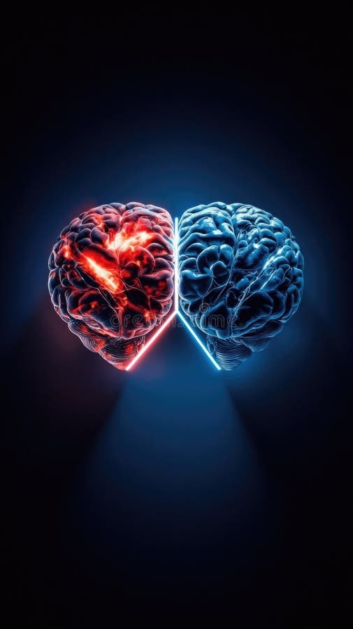 Dual Brain Concept with Red and Blue Hemispheres Symbolizing Contrast ...