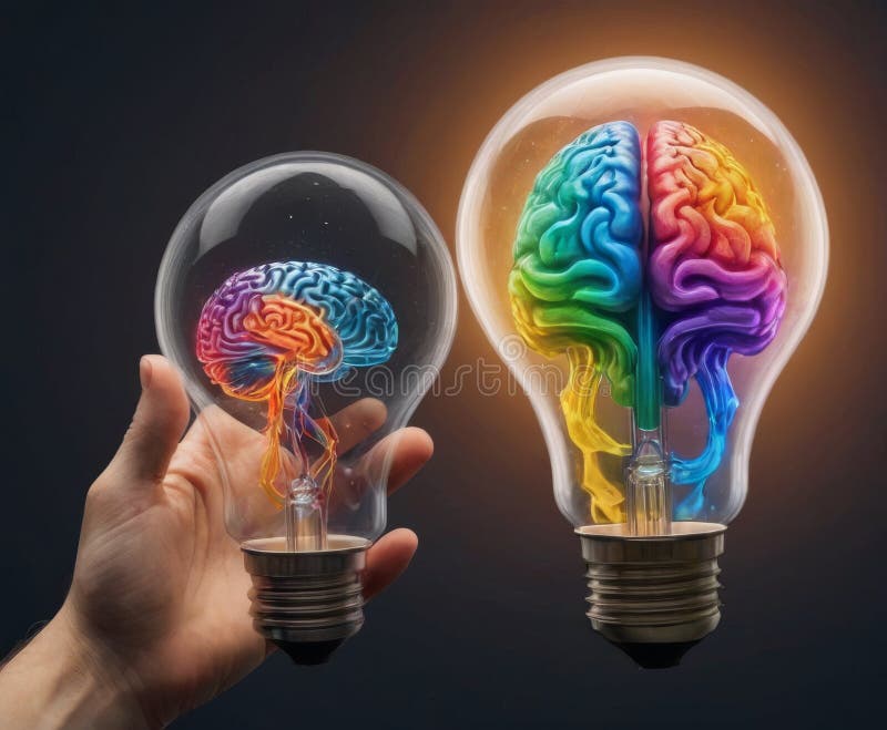 Dual Brain Lightbulbs in Hand Stock Image - Image of cognition ...