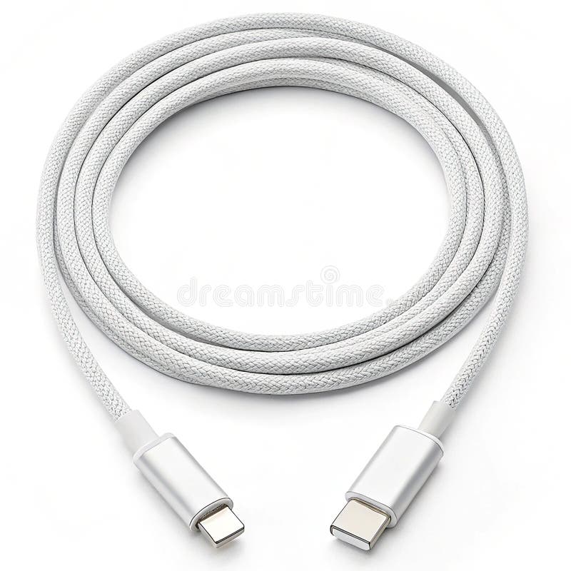 Dual Charging Cable with USB-C and Lightning on White Background Stock ...