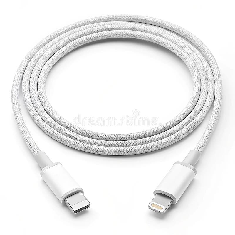 Dual Charging Cable with USB-C and Lightning on White Background Stock ...