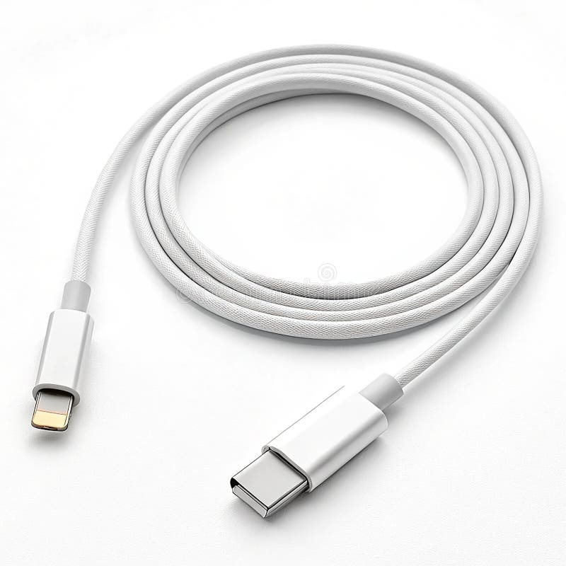 Dual Charging Cable with USB-C and Lightning on White Background Stock ...