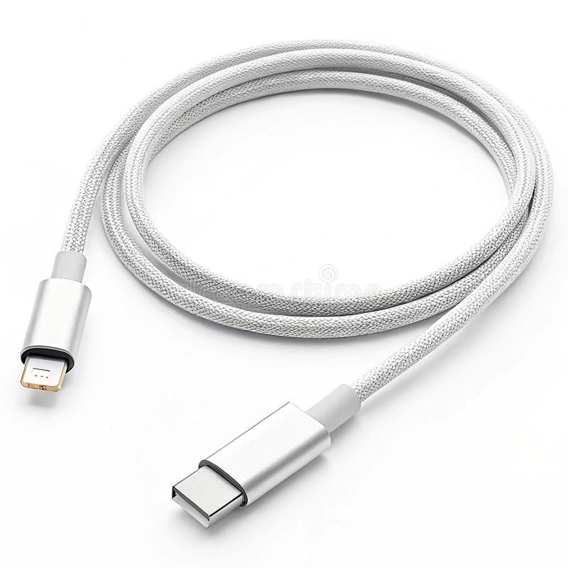 Dual Charging Cable with USB-C and Lightning on White Background Stock ...