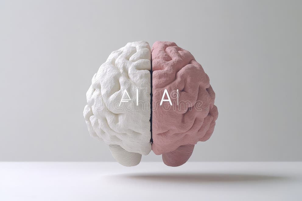 Dual Colored Split Brain White Red Hemispheres Labeled AI Symbolizing ...
