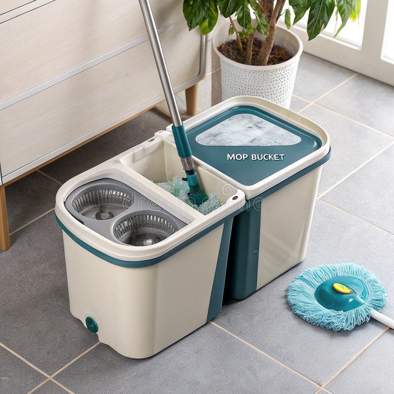 Dual Compartment Mop Bucket for Rinsing and Cleaning Stock Illustration ...