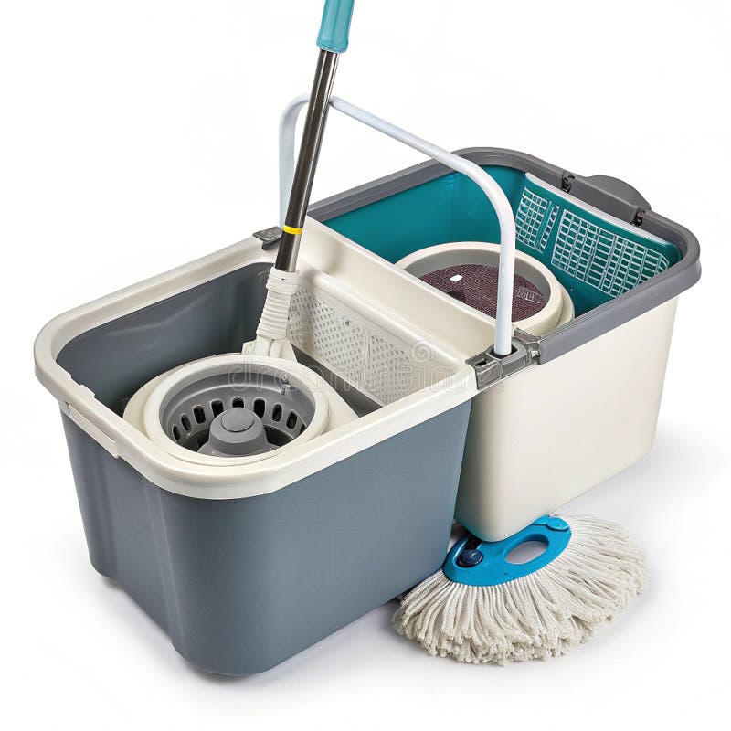 Dual Compartment Mop Bucket for Rinsing and Cleaning Stock Illustration ...
