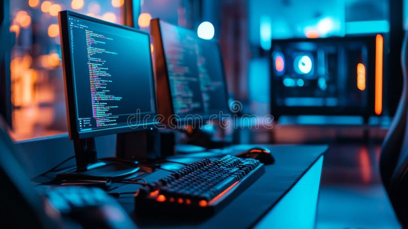 Dual Computer Monitors in a Modern Workspace Stock Image - Image of screens, tech: 368554065